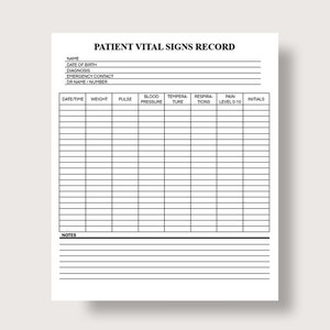 Nurse Patient Vital Signs Record, Daily Vitals Log, Vitals Sheet ...