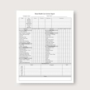 Home Health Caregiver Activity Report, Elder Care Checklist, Caregiver ...