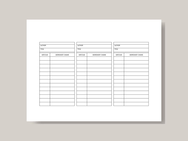 Library Checkout Cards, Library Due Card, Library Due Date, Library ...