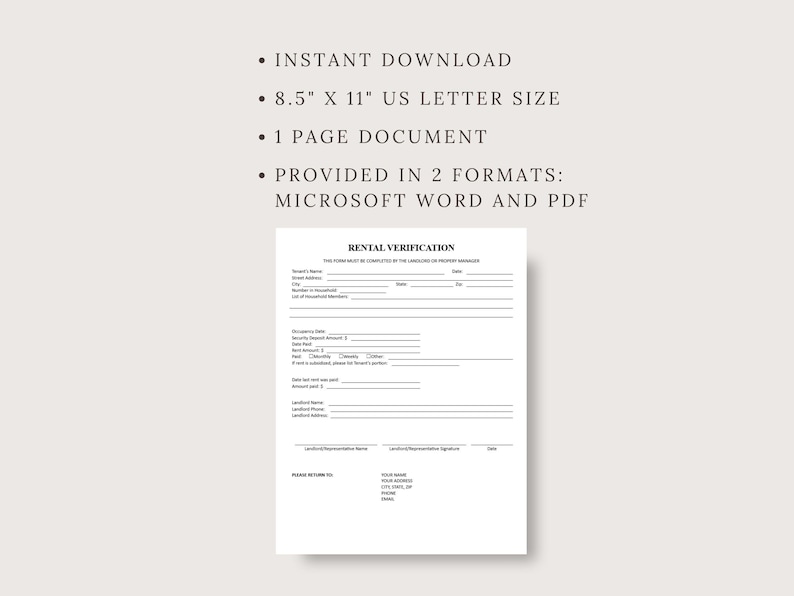 Rental Verification Letter Template: Landlord Reference (digital ...