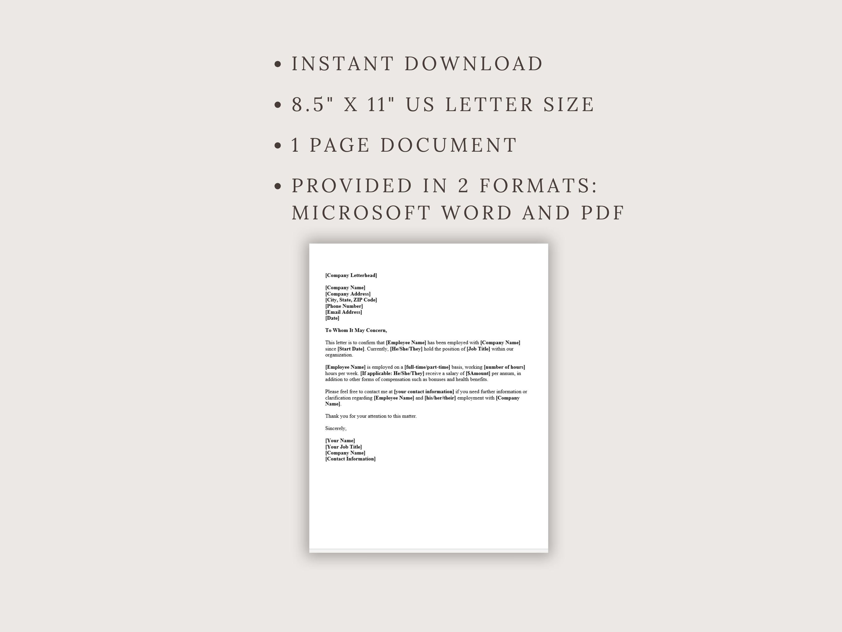 Employment Verification Letter Template: HR Document (digital Download ...