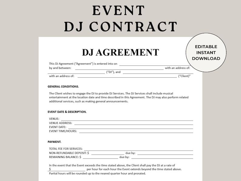 Event DJ Contract Template: Professional DJ Agreement (digital Download ...
