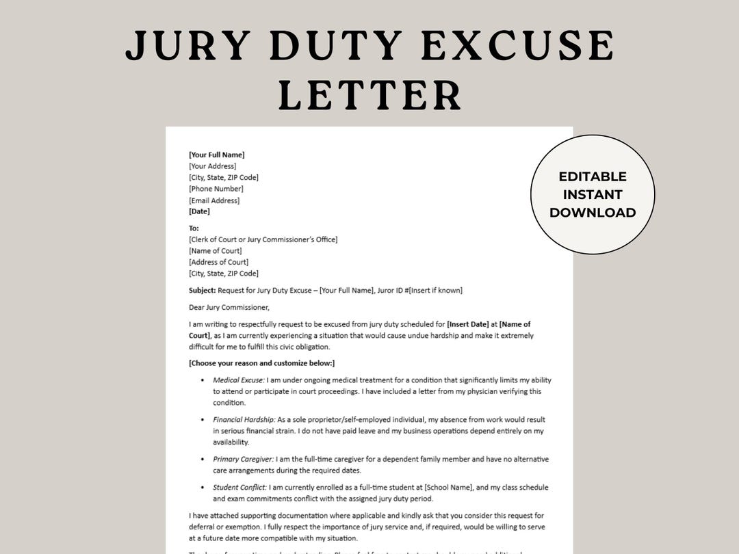 Jury Duty Excuse Letter, Jury Duty Request, Jury Duty Hardship, Jury ...