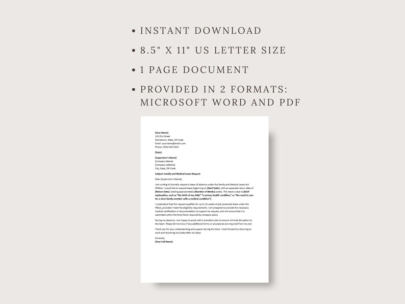 FMLA Leave Request Letter Template: Medical & Personal Leave (digital ...