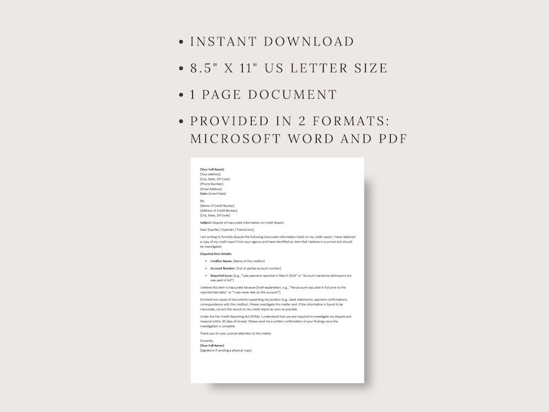 Credit Report Dispute Letter Template: DIY Credit Repair (PDF & Word ...