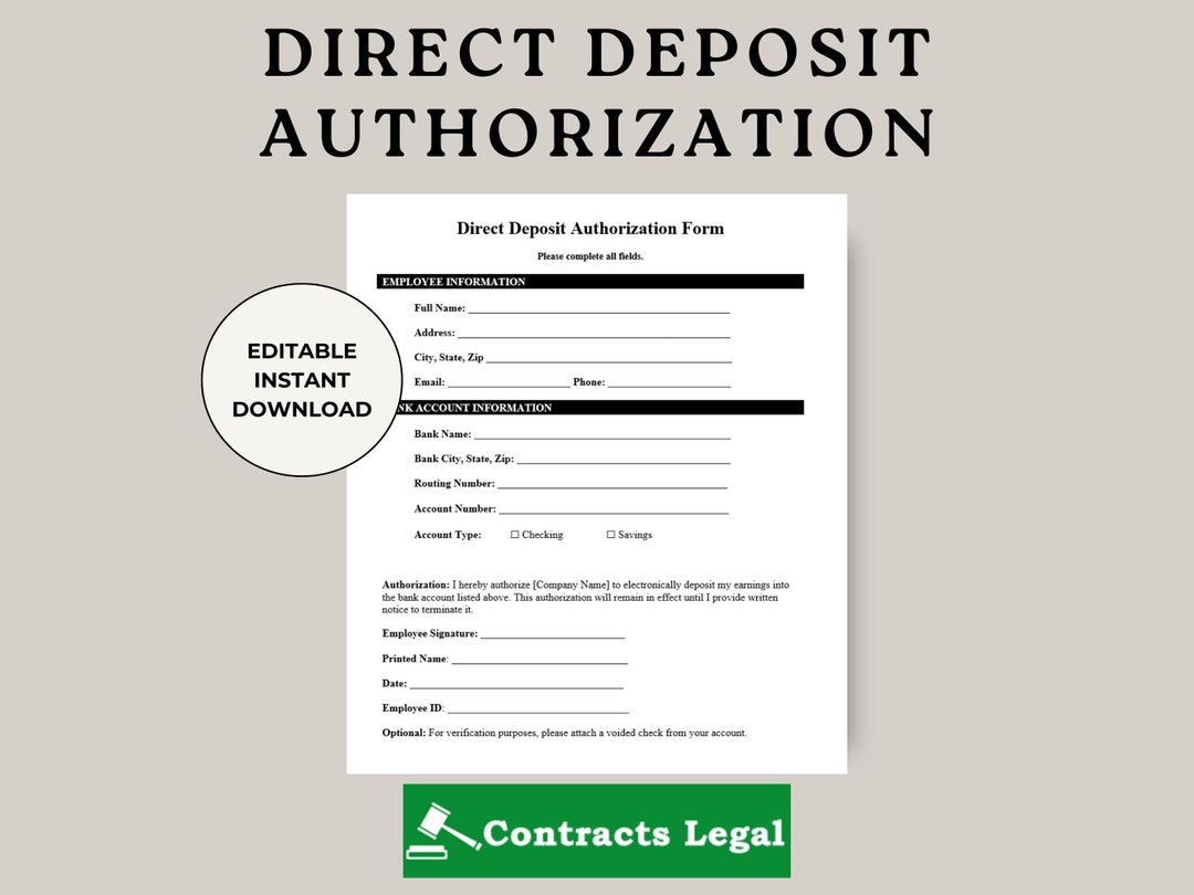 Direct Deposit Authorization Form, Employee Direct Deposit, New ...
