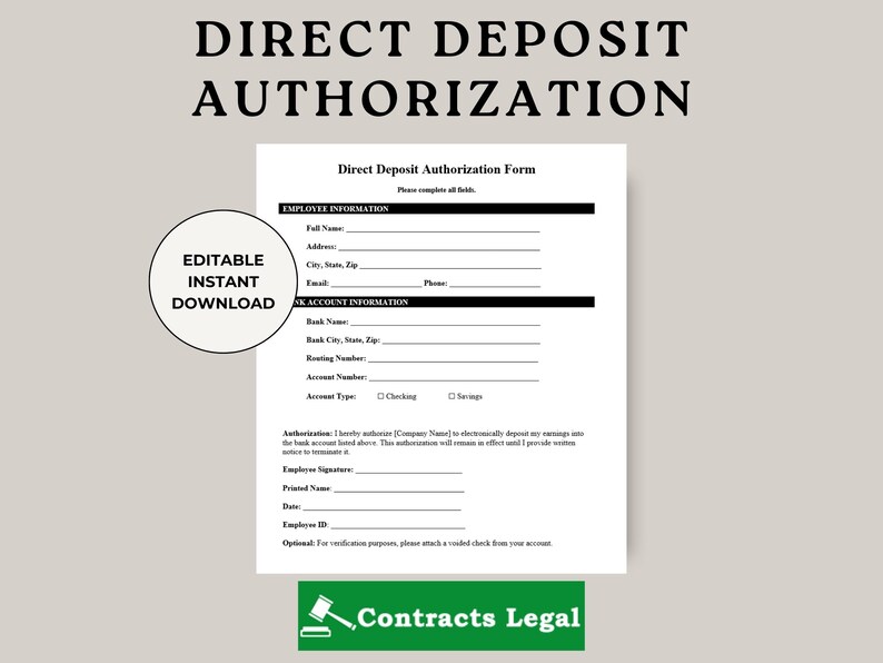 Direct Deposit Authorization Form, Employee Direct Deposit, New ...