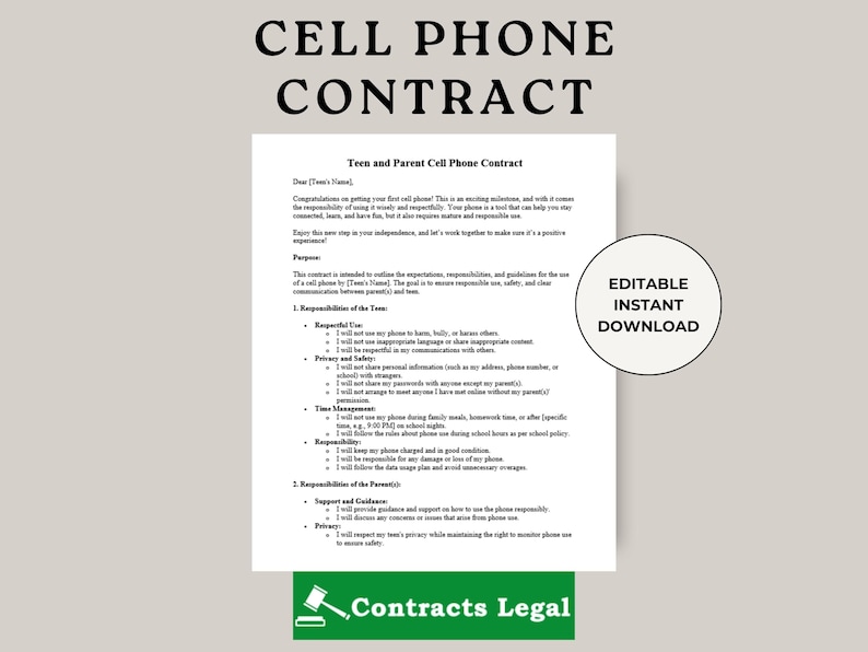 Cell Phone Contract for Teenager, Cell Phone Agreement, Cell Phone ...