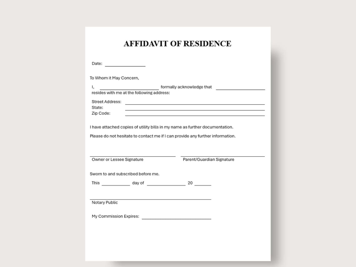 Proof of Residency, Proof of Residence, Notary Form, Proof Letter ...