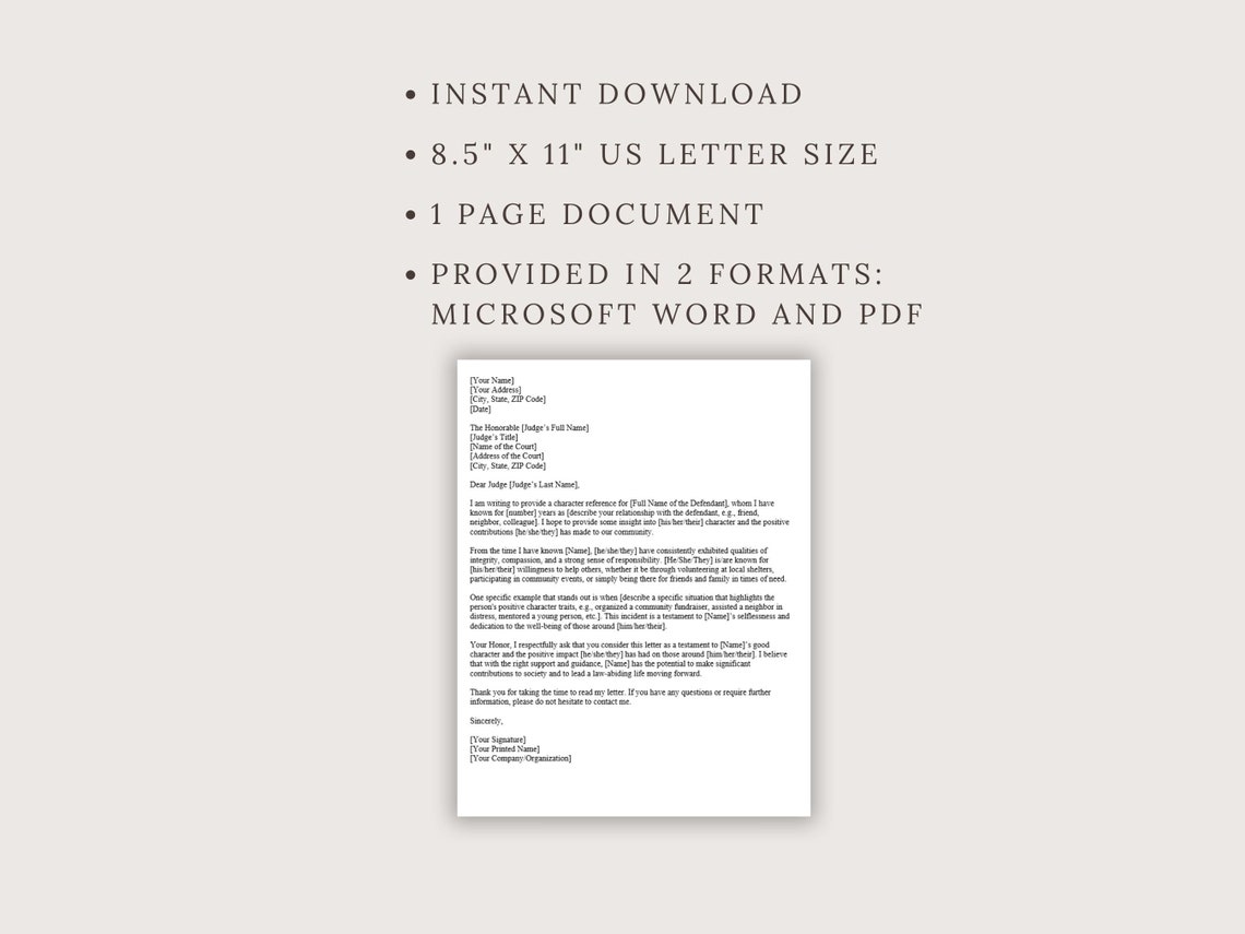Court Character Reference Letter Template: Legal Recommendation ...