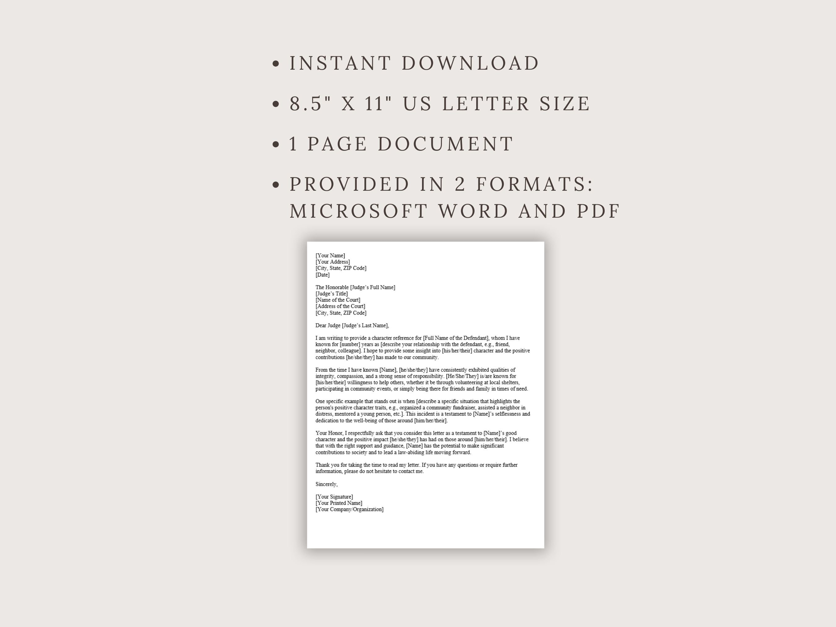 Court Character Reference Letter Template: Legal Recommendation ...
