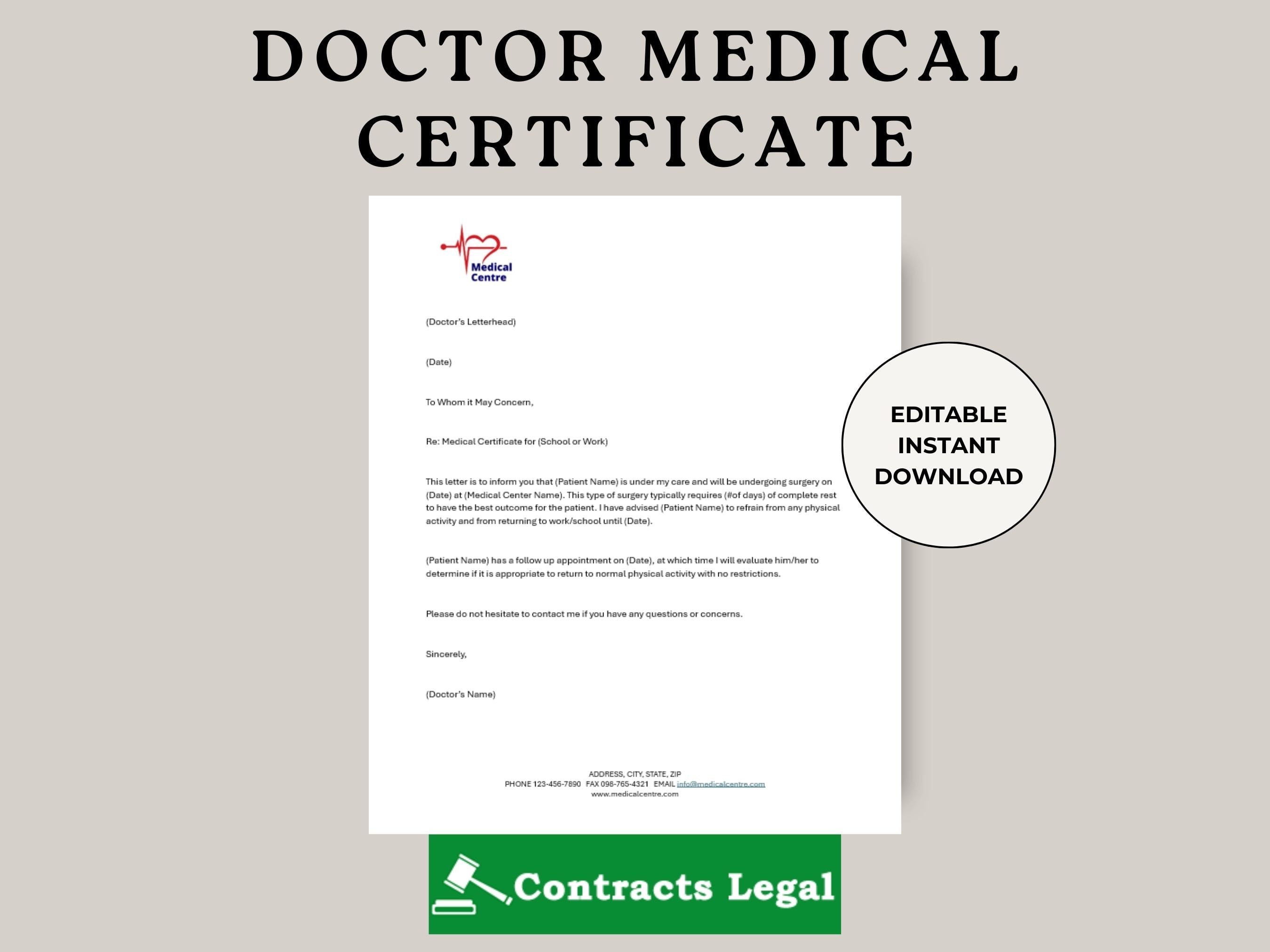 Doctor's Note, Doctor Note Template, Medical Certificate, Medical ...