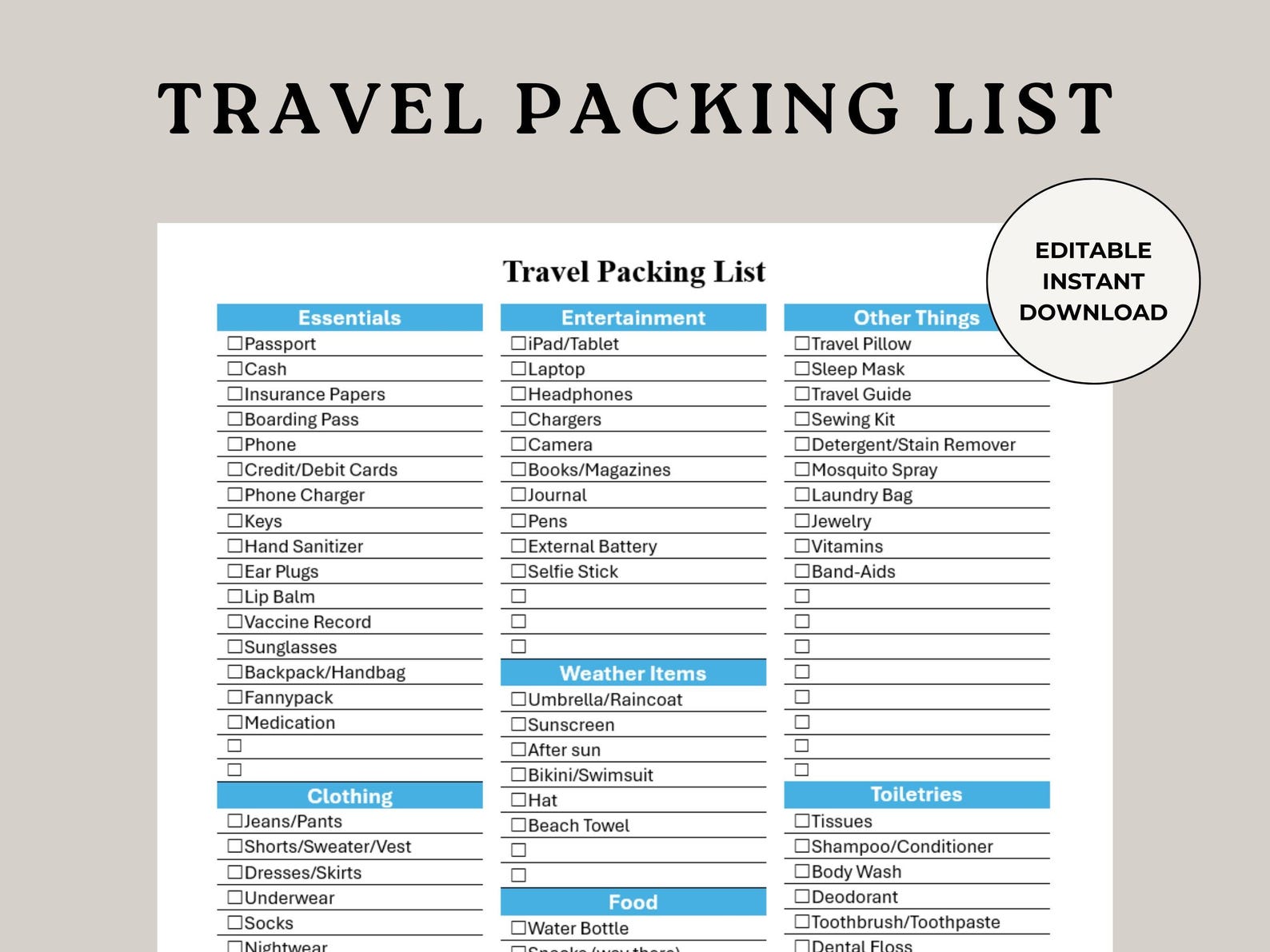 Travel Packing List, Cruise Packing List, Holiday Packing List, Packing ...