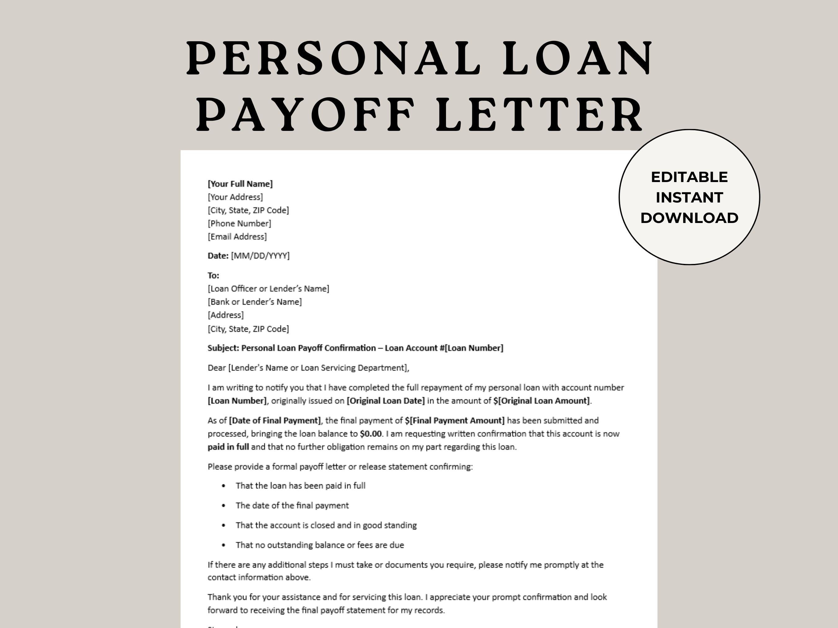 Personal Loan Payoff Letter Template (digital Download, Word/pdf Format ...