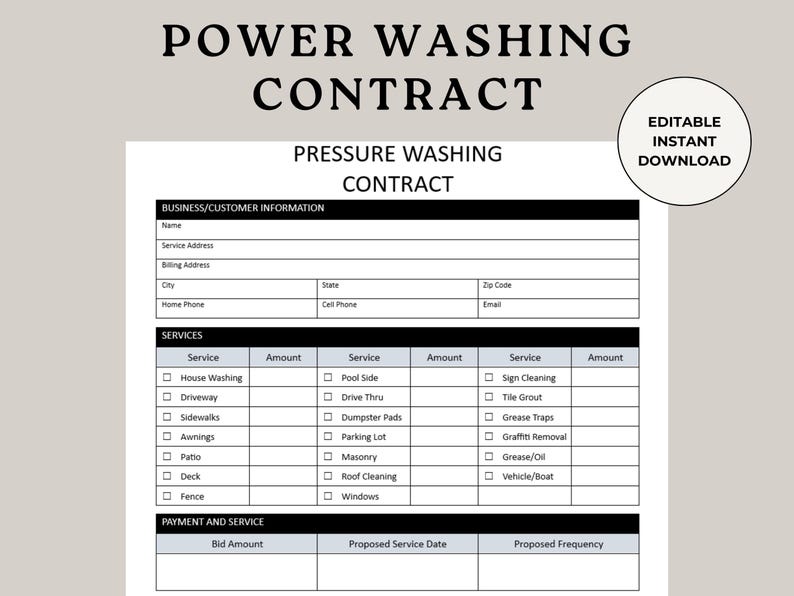 Power Washing Contract Template: Pressure Washing Business (digital ...