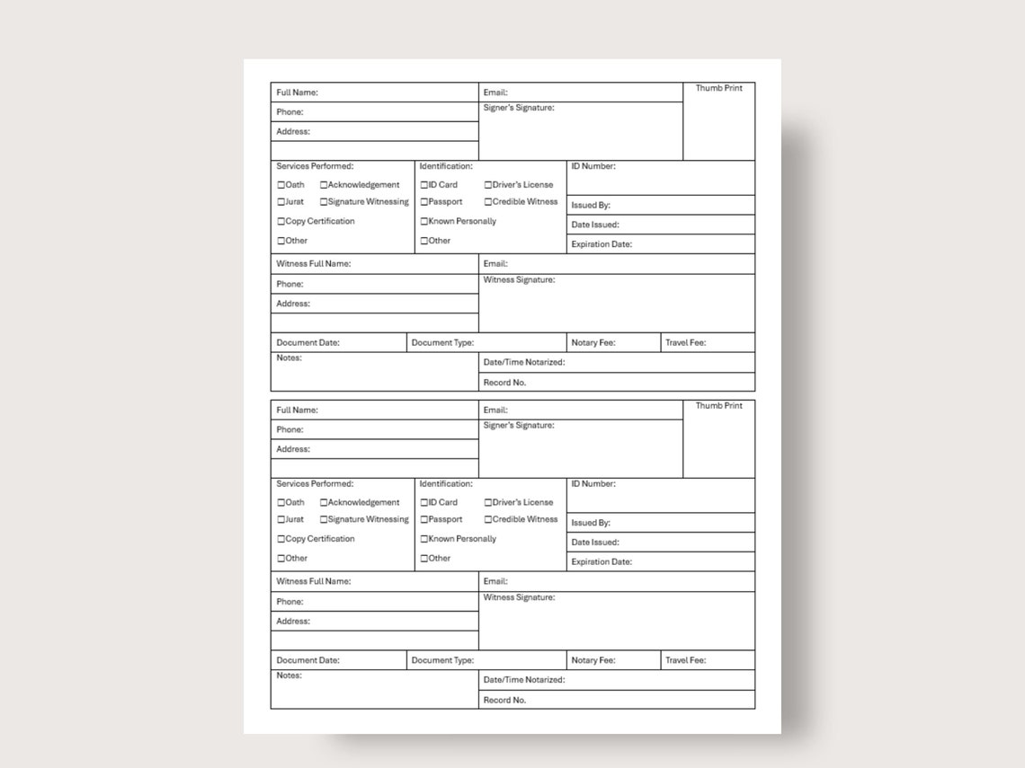 Notary Journal, Notary Work Log, Blank Notary Forms, Notary Ledger ...