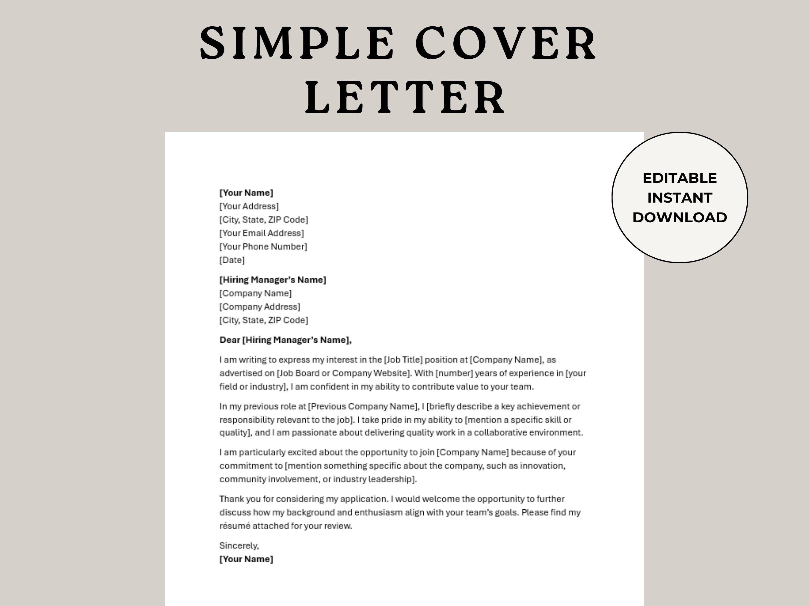 Simple Cover Letter, Cover Letter Form, Cover Letter Example, Cover ...