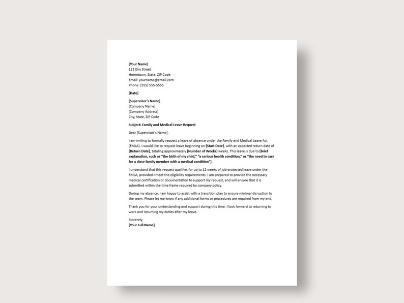FMLA Leave Request Letter Template: Medical & Personal Leave (digital ...