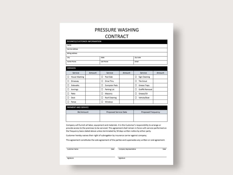Power Washing Contract Template: Pressure Washing Business (digital ...