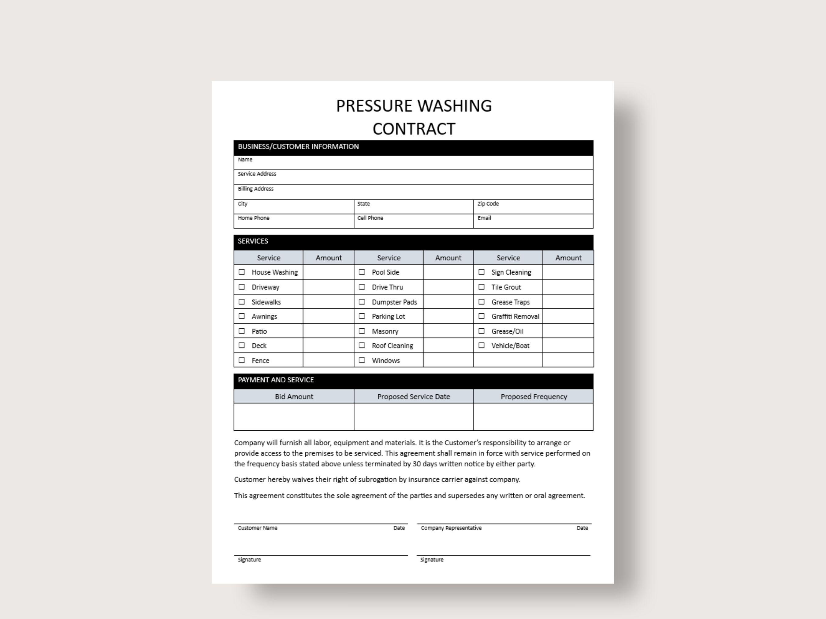 Power Washing Contract Template: Pressure Washing Business (digital ...