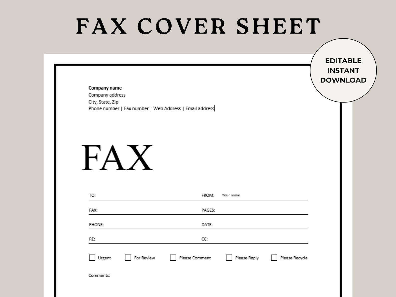 Fax Cover Sheet, Fax Sheet, Fax Cover, Personal Fax Cover ...