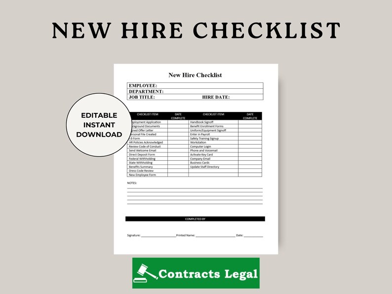 New Hire Checklist, Employee Onboarding Checklist, New Employee Form ...