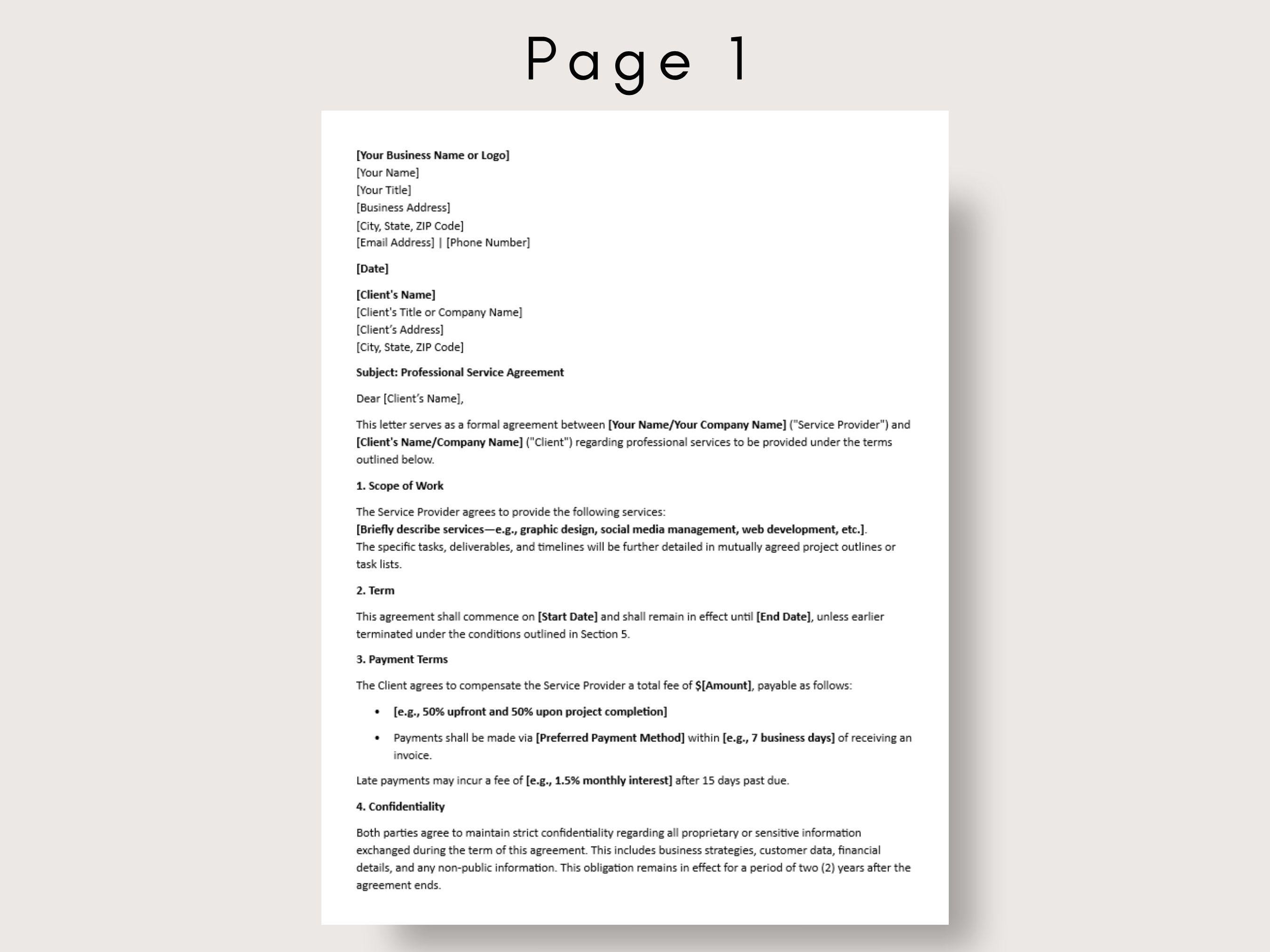 Professional Agreement Letter Template: Customizable Legal Contract ...