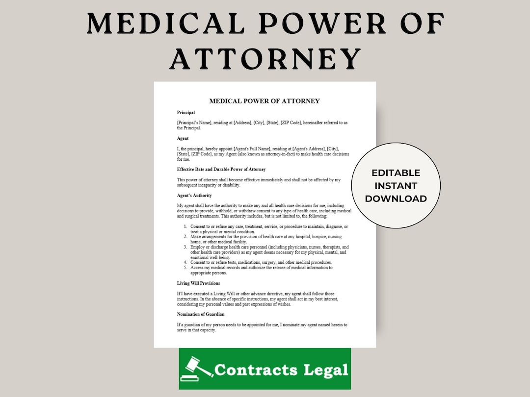 Medical Power of Attorney Template: Healthcare Forms (digital Download ...