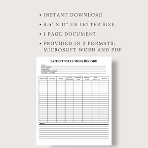 Nurse Patient Vital Signs Record, Daily Vitals Log, Vitals Sheet ...