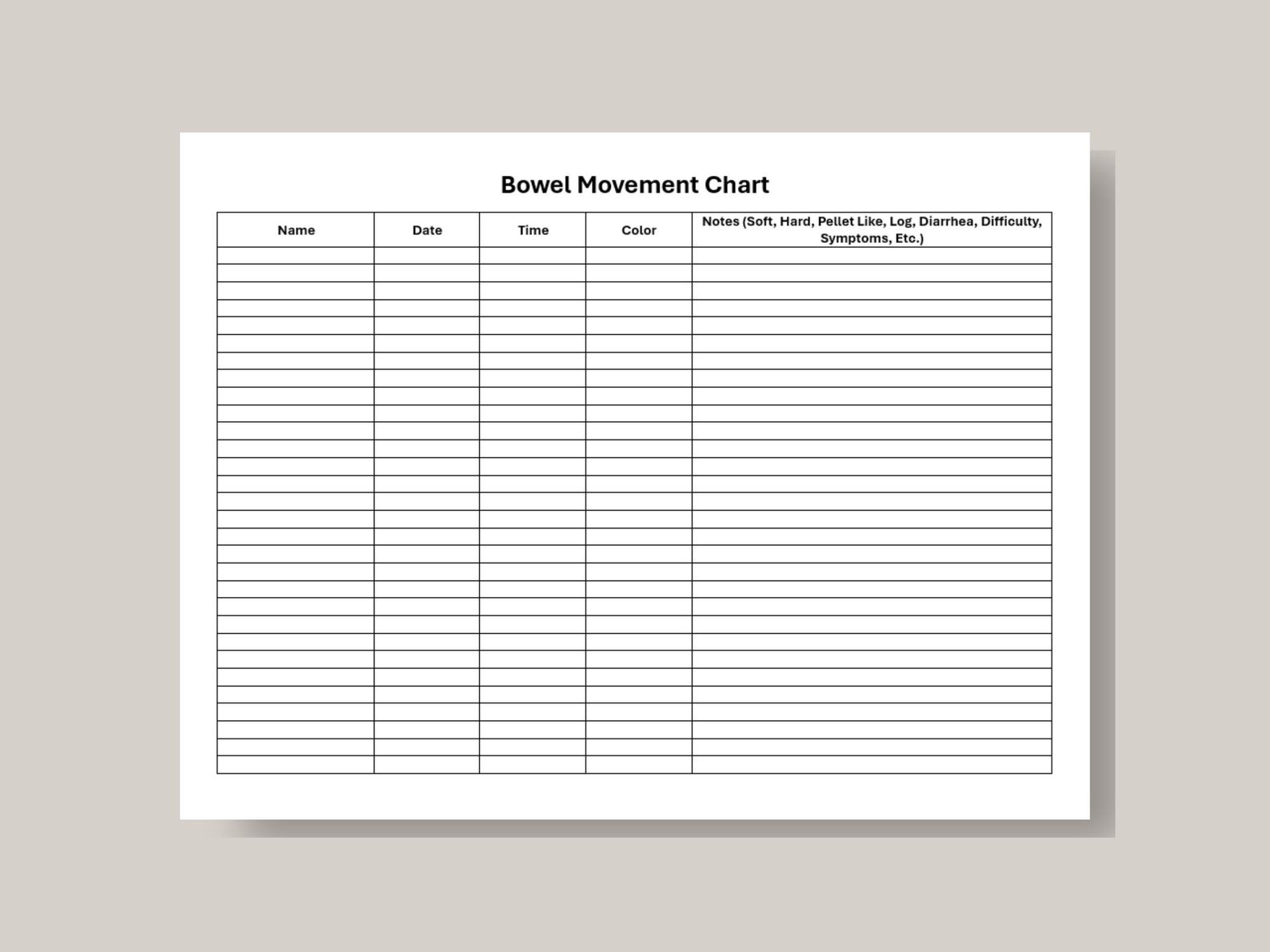 Bowel Movement Chart, Stool Chart, Poop Log, Constipation Tracker, Poop ...