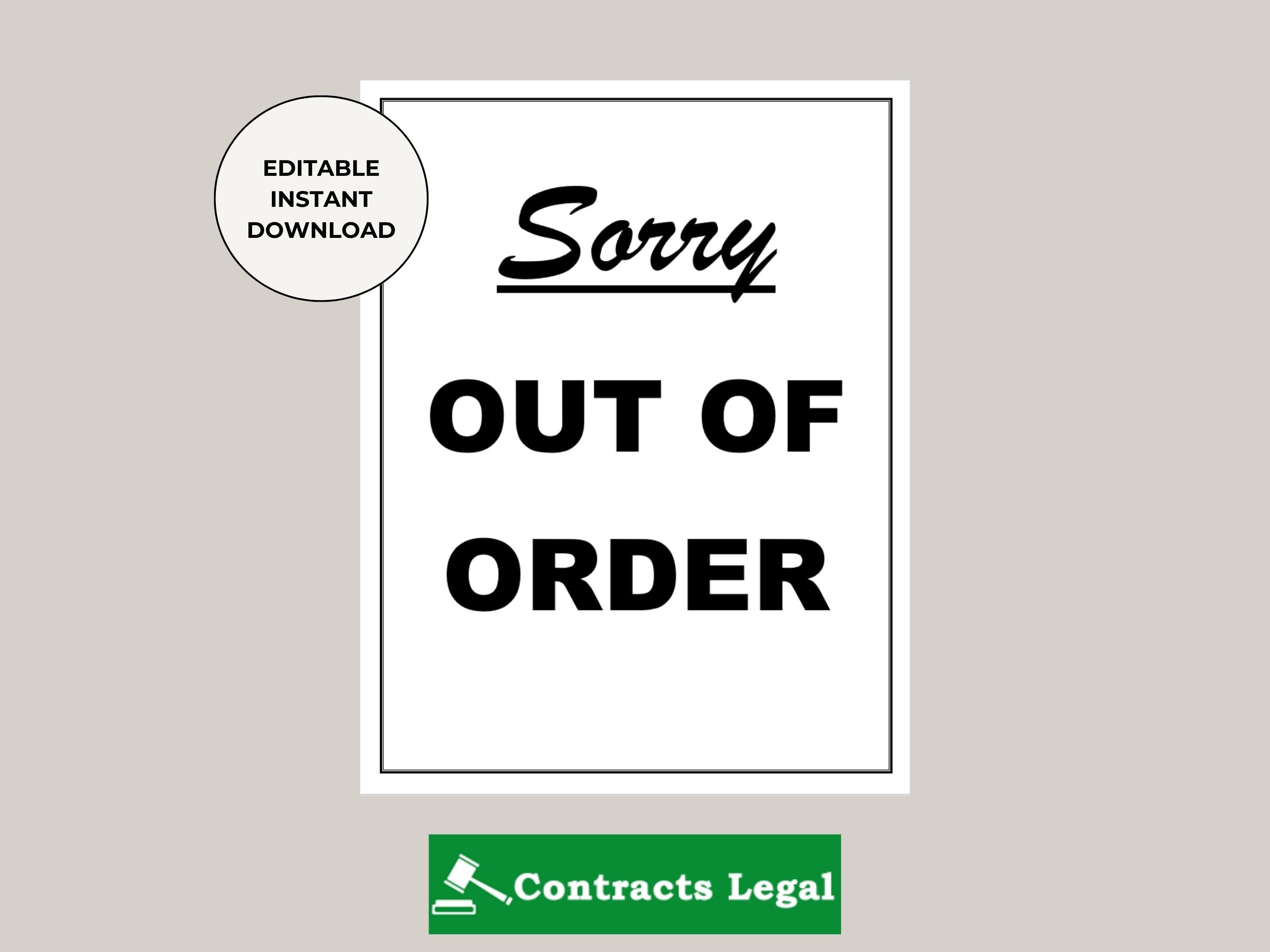 Printable Out of Order Sign, Out of Service Sign, Sorry Out of Service ...