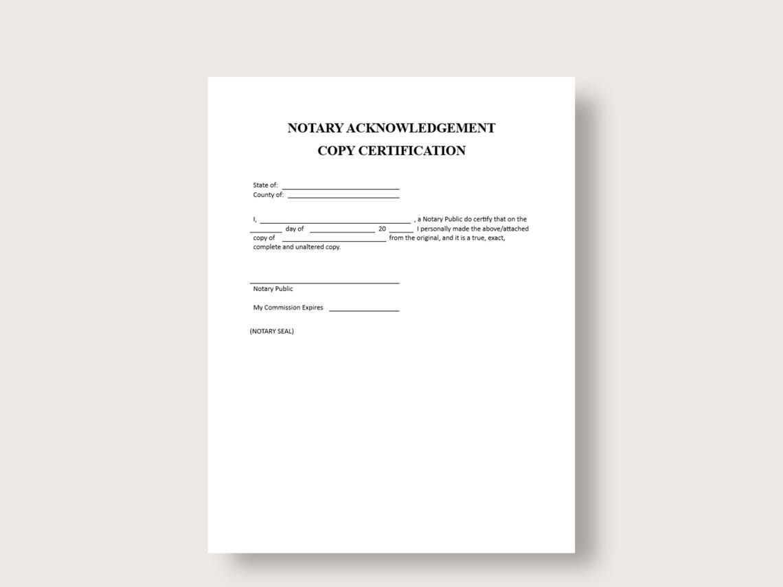 Notary Copy Certification, Notary Letter, Notary Form, Acknowledgment ...