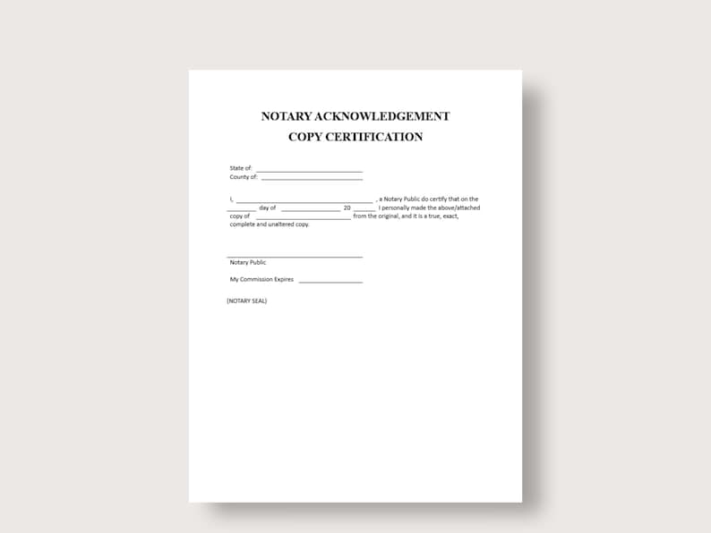 Notary Copy Certification, Notary Letter, Notary Form, Acknowledgment ...