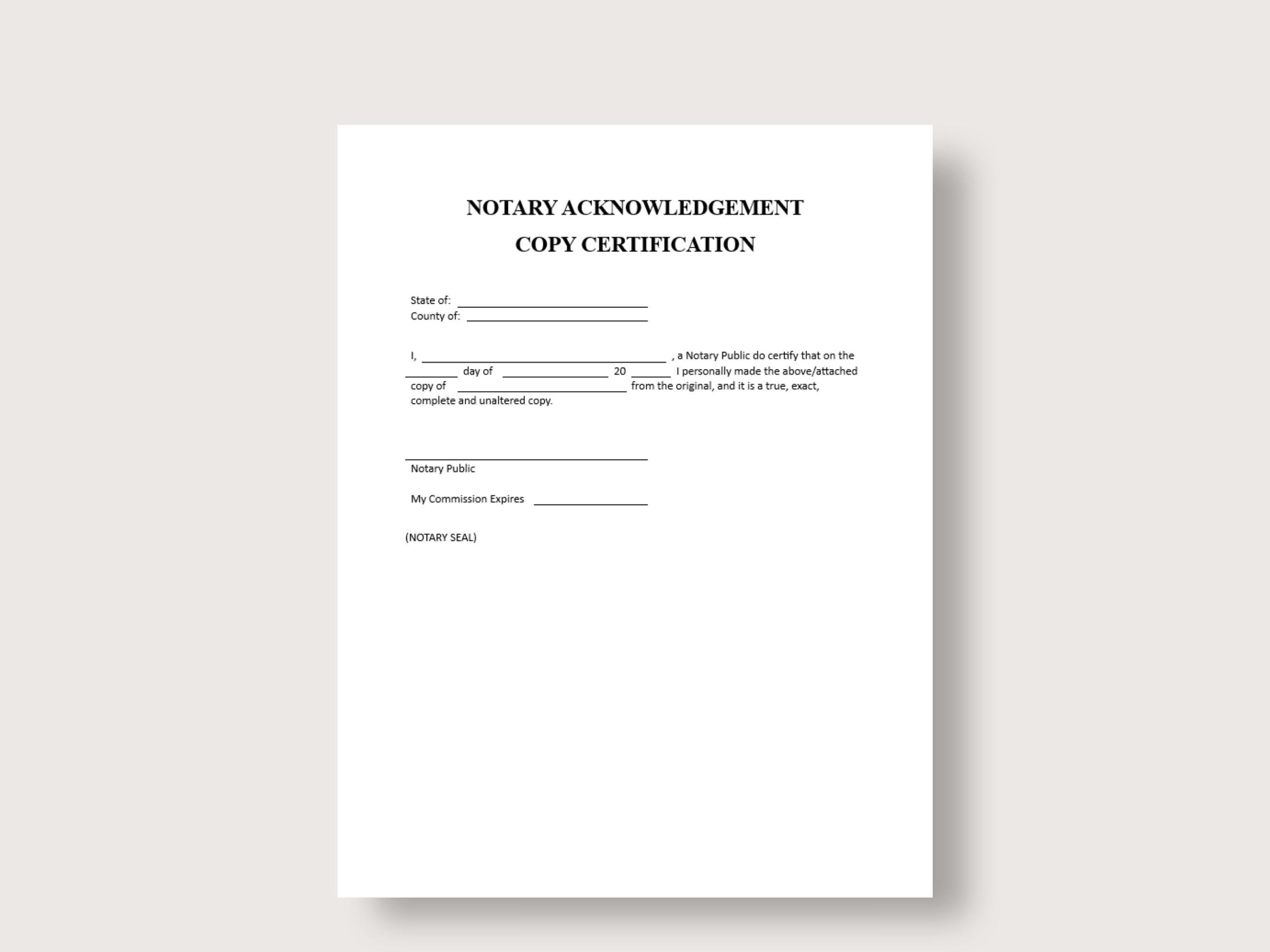 Notary Copy Certification, Notary Letter, Notary Form, Acknowledgment ...