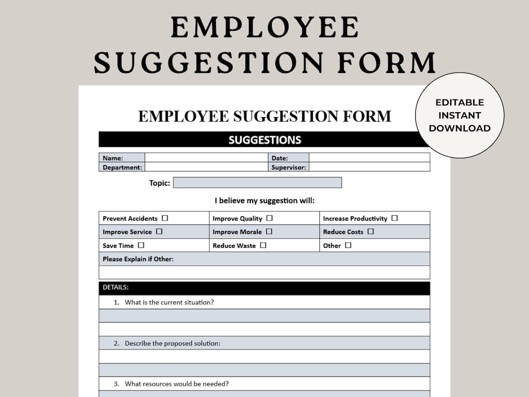 Employee Suggestion Form, Employee Suggest, Human Resource Forms ...
