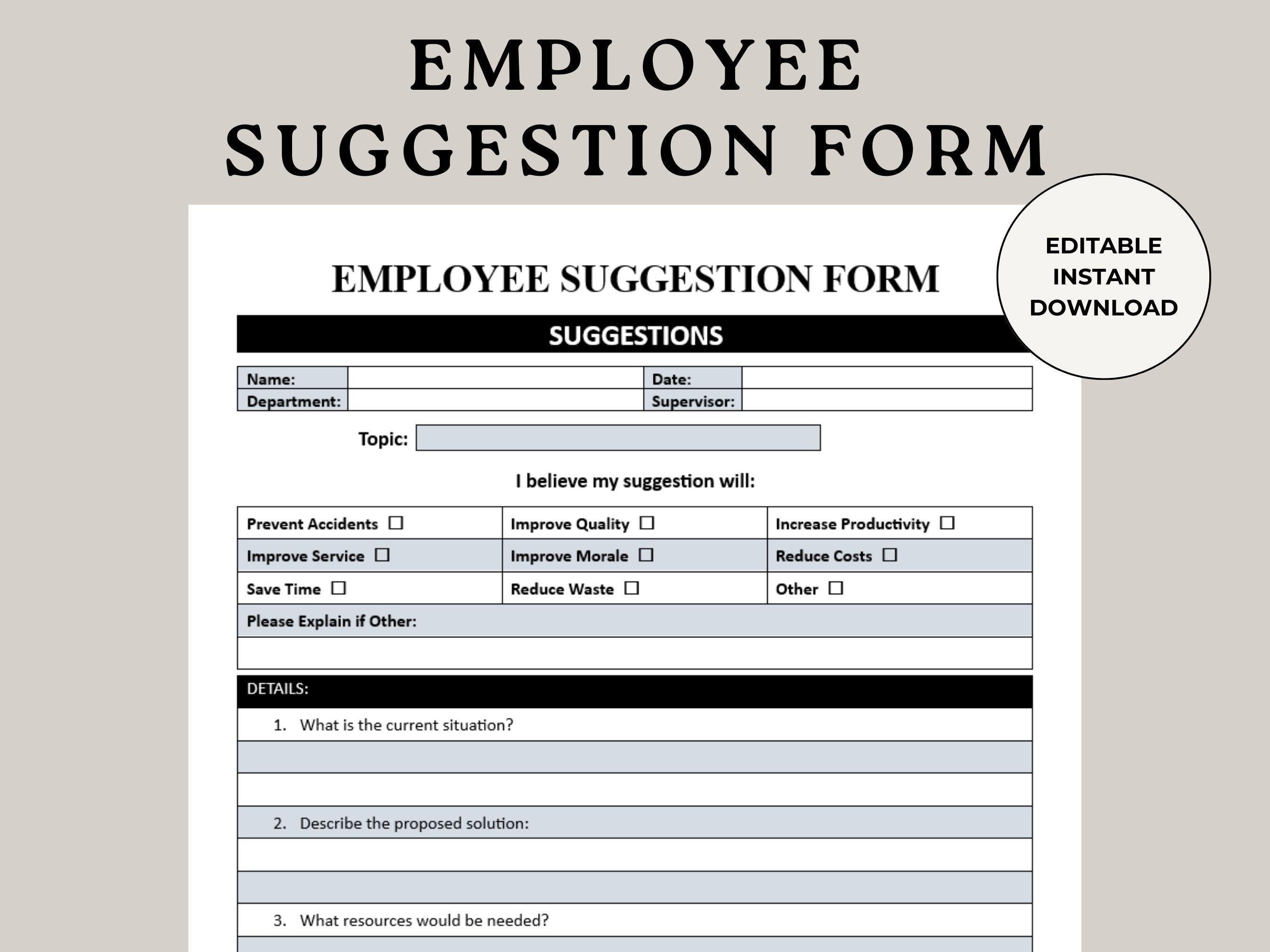Employee Suggestion Form, Employee Suggest, Human Resource Forms ...