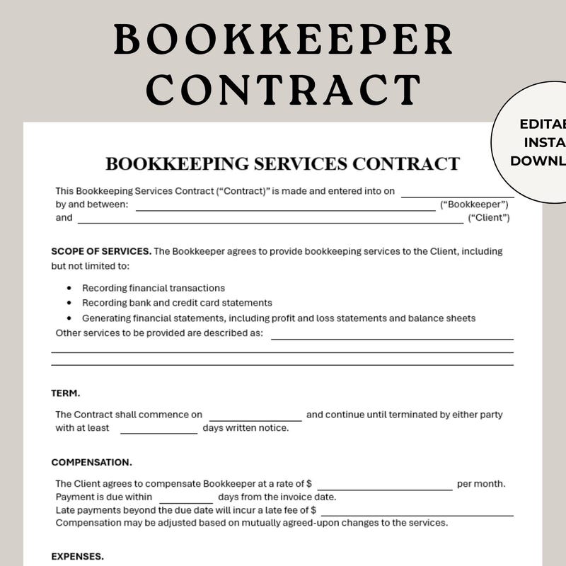 Bookkeeping Contract - Etsy