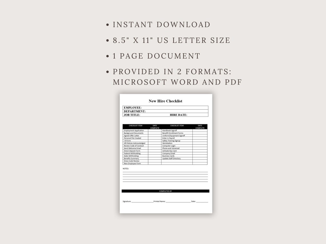 New Hire Checklist, Employee Onboarding Checklist, New Employee Form ...