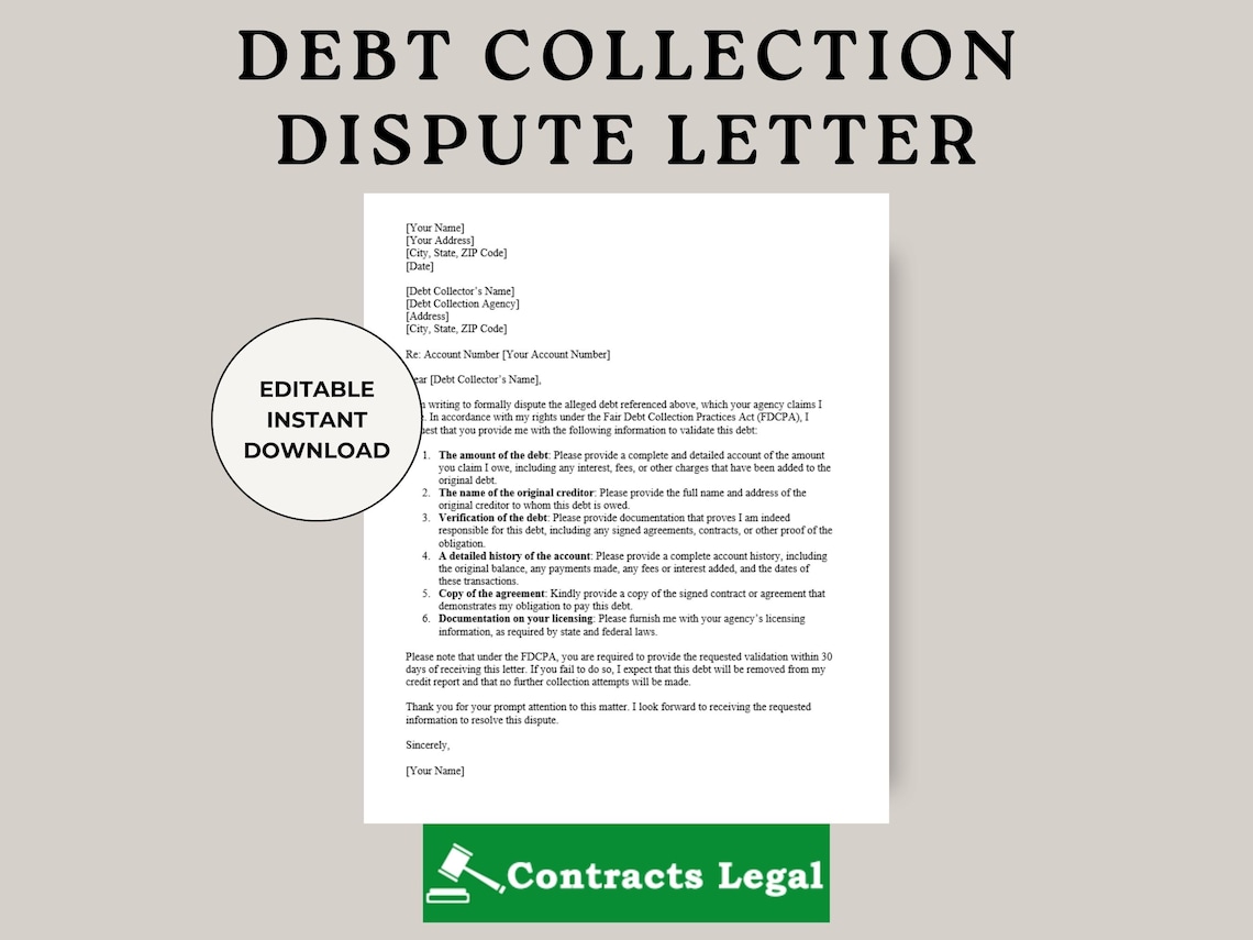 Debt Collection Dispute Letter, Debt Dispute Letter, Debt Validation ...