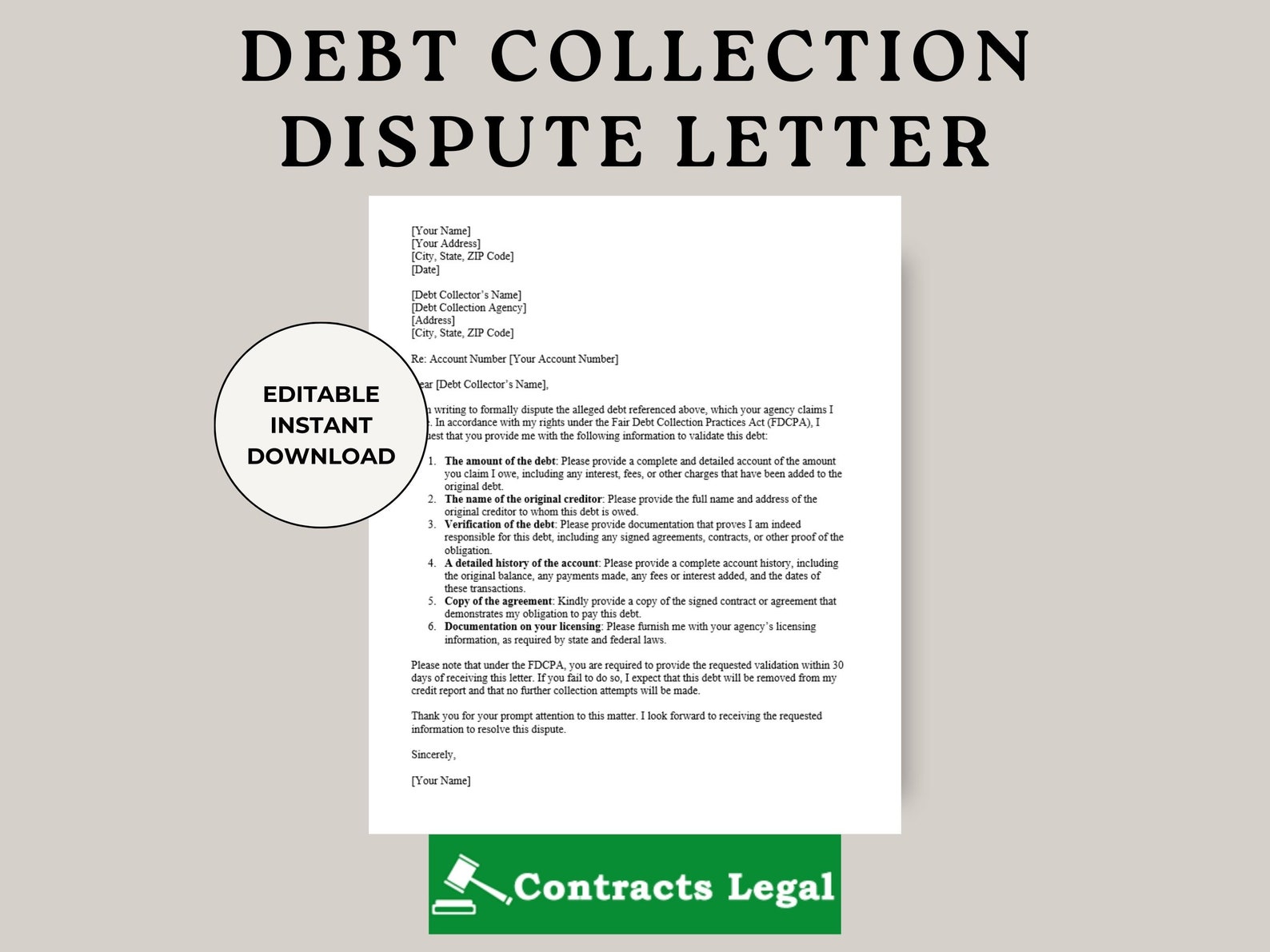Debt Collection Dispute Letter, Debt Dispute Letter, Debt Validation ...