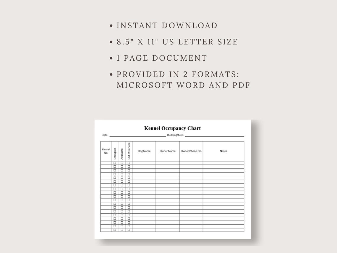 Dog Kennel Occupancy Chart: Boarding Schedule Template (digital ...
