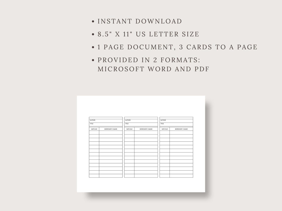 Library Checkout Cards, Library Due Card, Library Due Date, Library ...
