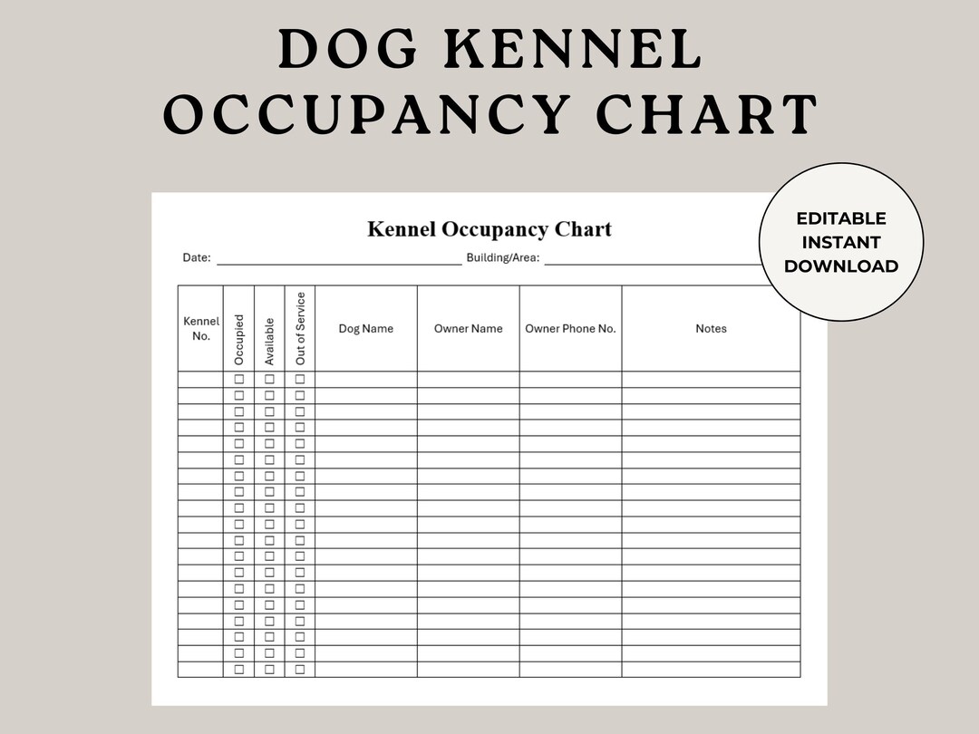 Dog Kennel Occupancy Chart: Boarding Schedule Template (digital ...
