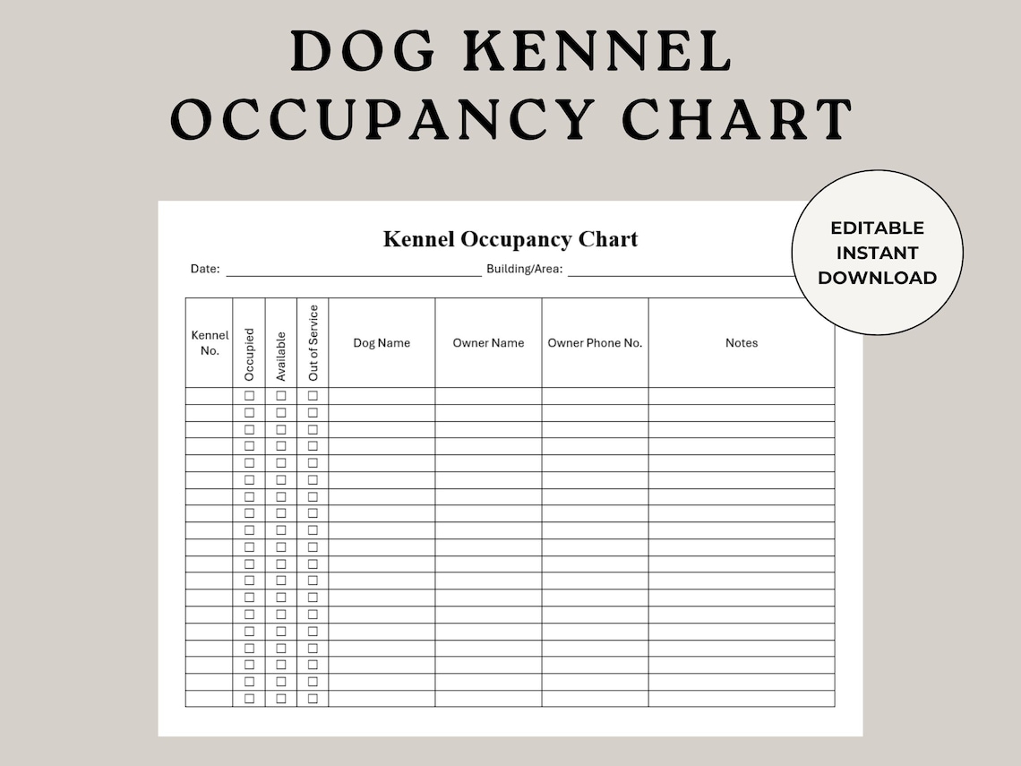 Dog Kennel Occupancy Chart: Boarding Schedule Template (digital ...