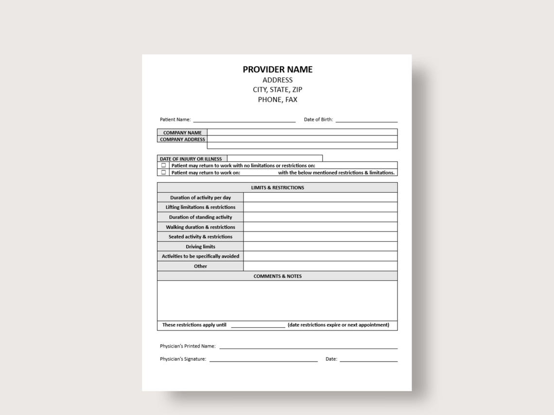 Return to Work Note, Excuse Letter, Doctor Excuse, Work Excuse, Excuse ...