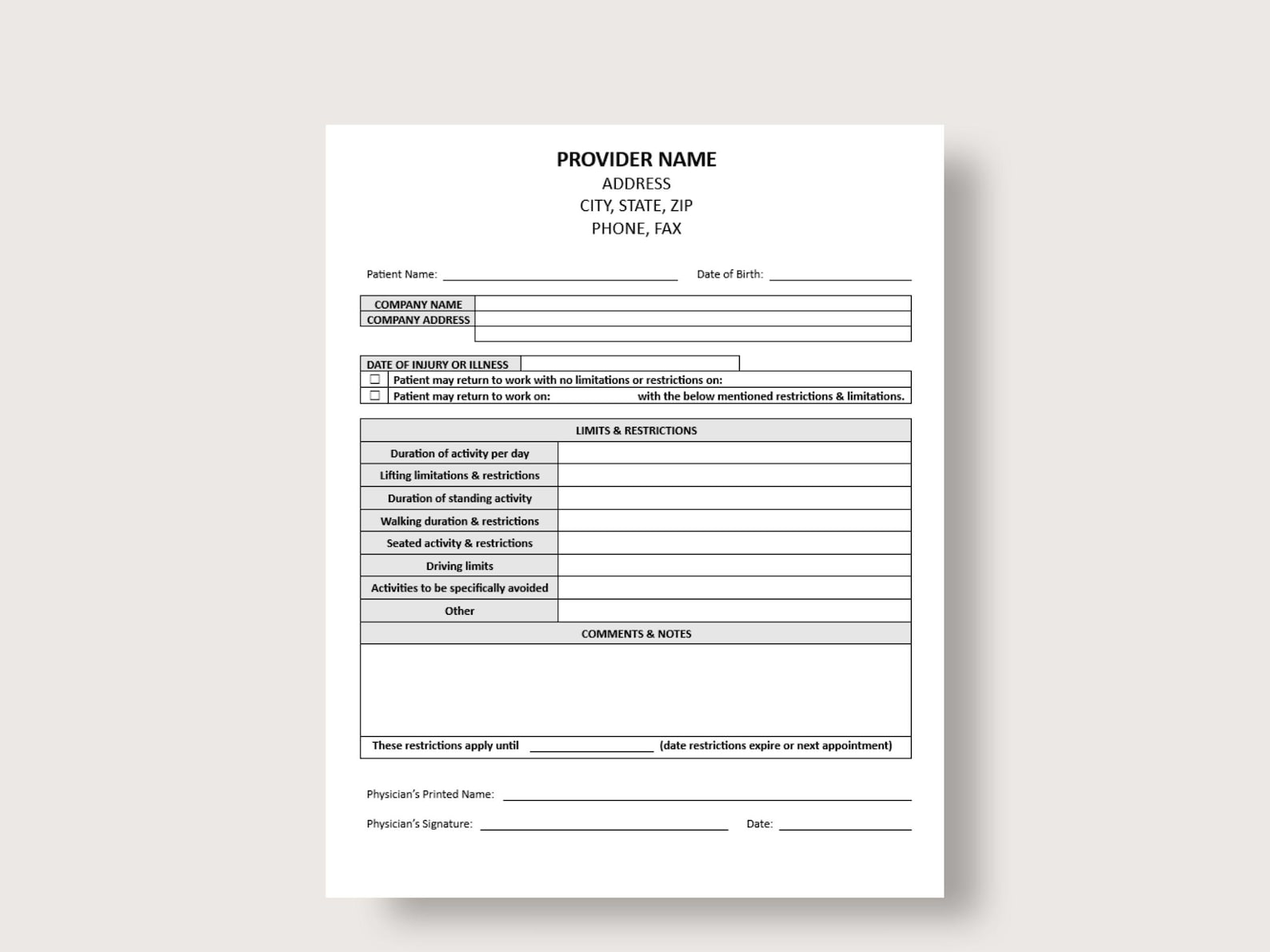 Return to Work Note, Excuse Letter, Doctor Excuse, Work Excuse, Excuse ...