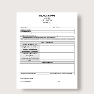 Return to Work Note, Excuse Letter, Doctor Excuse, Work Excuse, Excuse ...