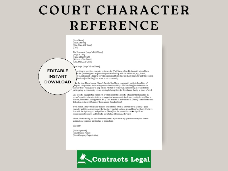 Court Character Reference Letter Template: Legal Recommendation ...