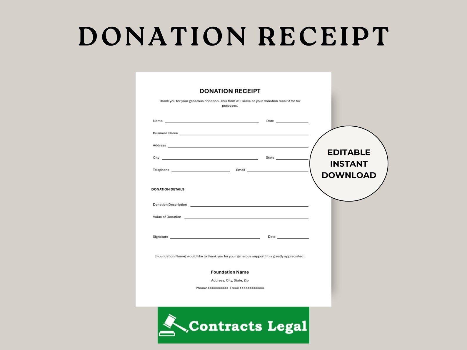 Nonprofit Donation Receipt, Charity Receipt, Fundraiser Receipt ...