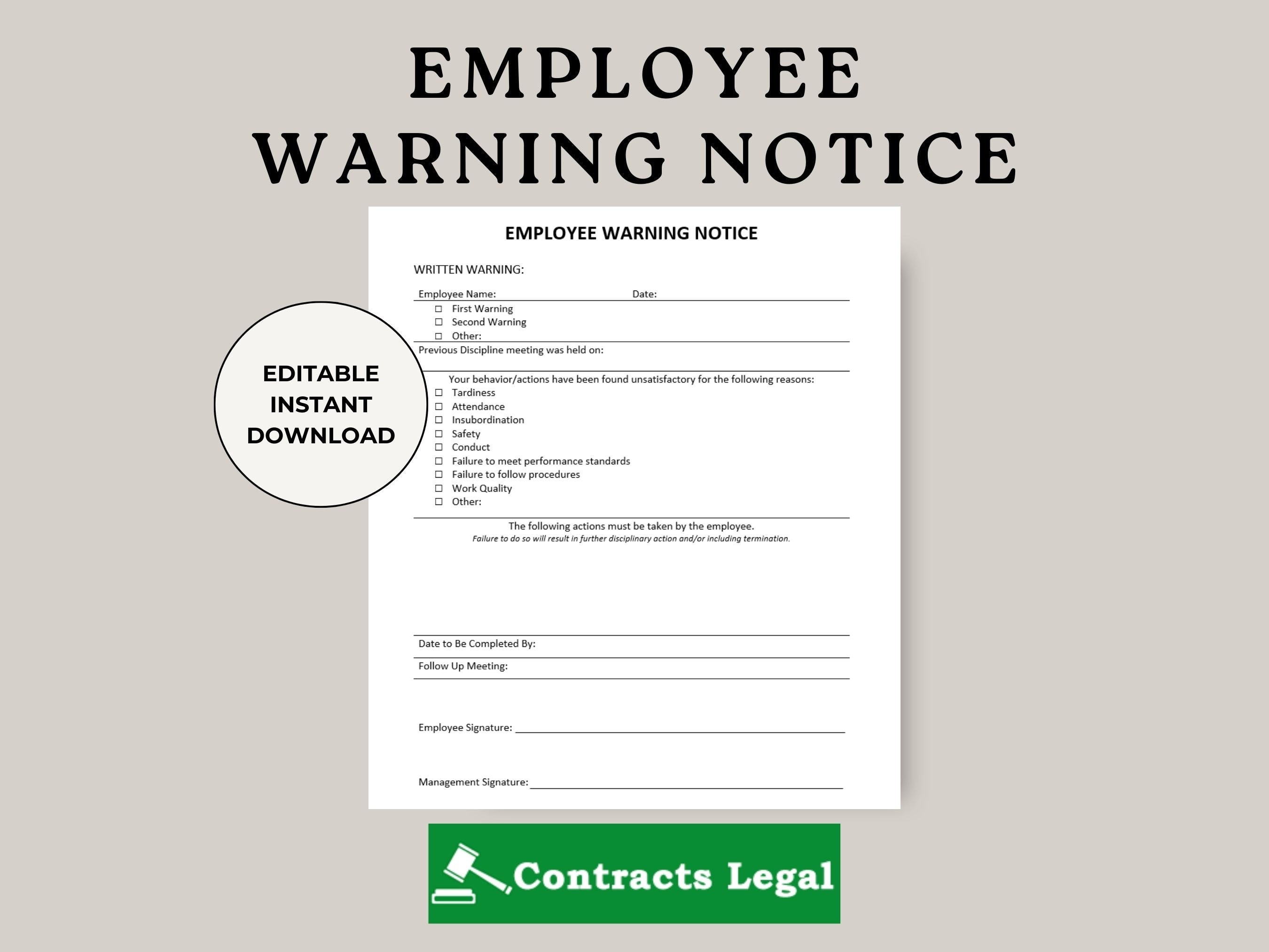 Employee Warning Notice Template: HR Employee Discipline Form (digital ...